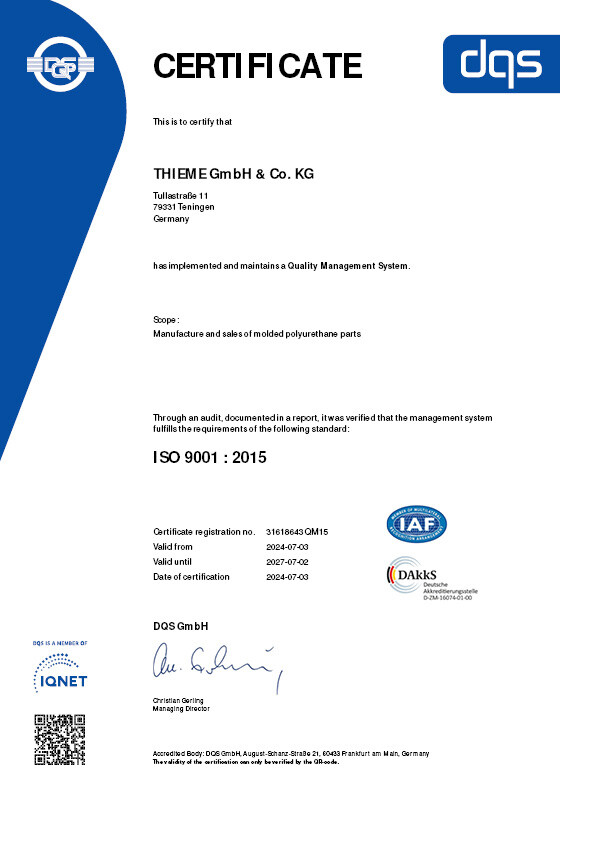 Certifications qualité et environnementale pour pièces plastiques | Thieme